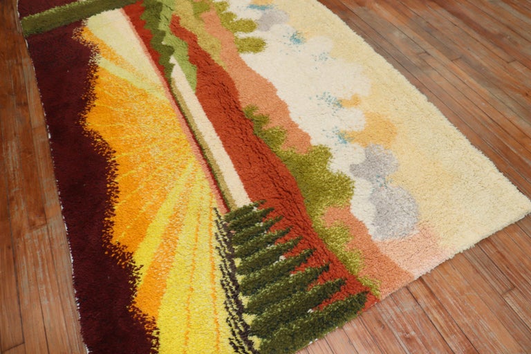 Swedish Rya Landscape Scenery Rug For Sale at 1stDibs