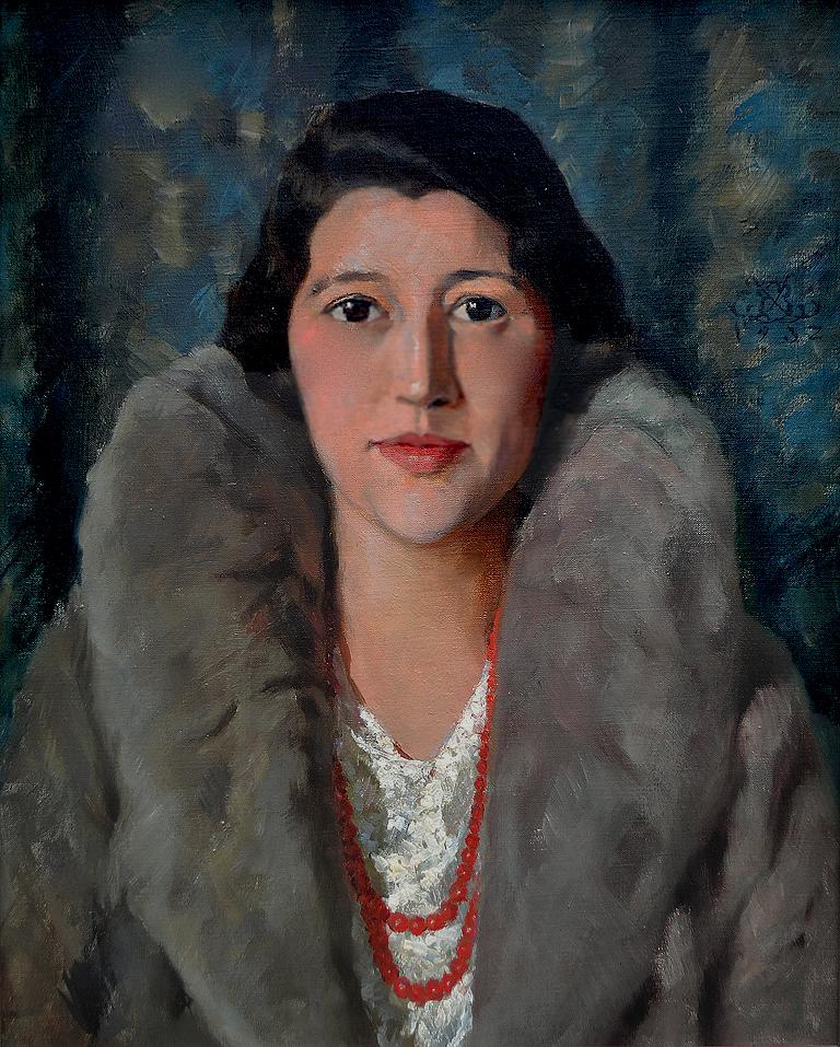 Swedish School - Portrait of a Woman in a Fur Collar, 20th Century ...