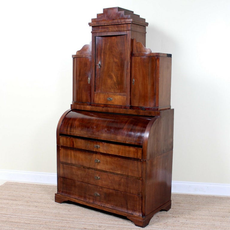 Swedish Secretaire Barrel Roll Top Bureau Bookcase Biedermeier Mahogany ...