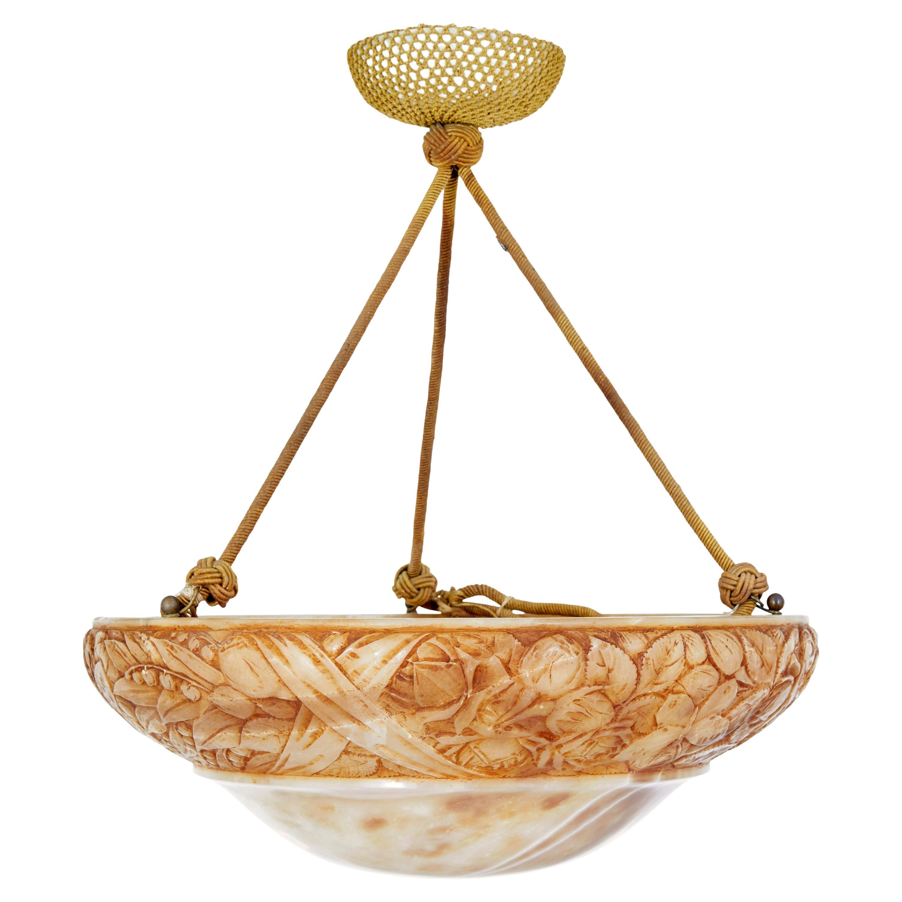 Swedish shaped art deco carved alabaster ceiling light For Sale at 1stDibs