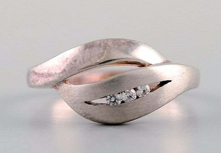 Swedish Silversmith, Sterling Silver Ring Adorned with Three Brilliants ...
