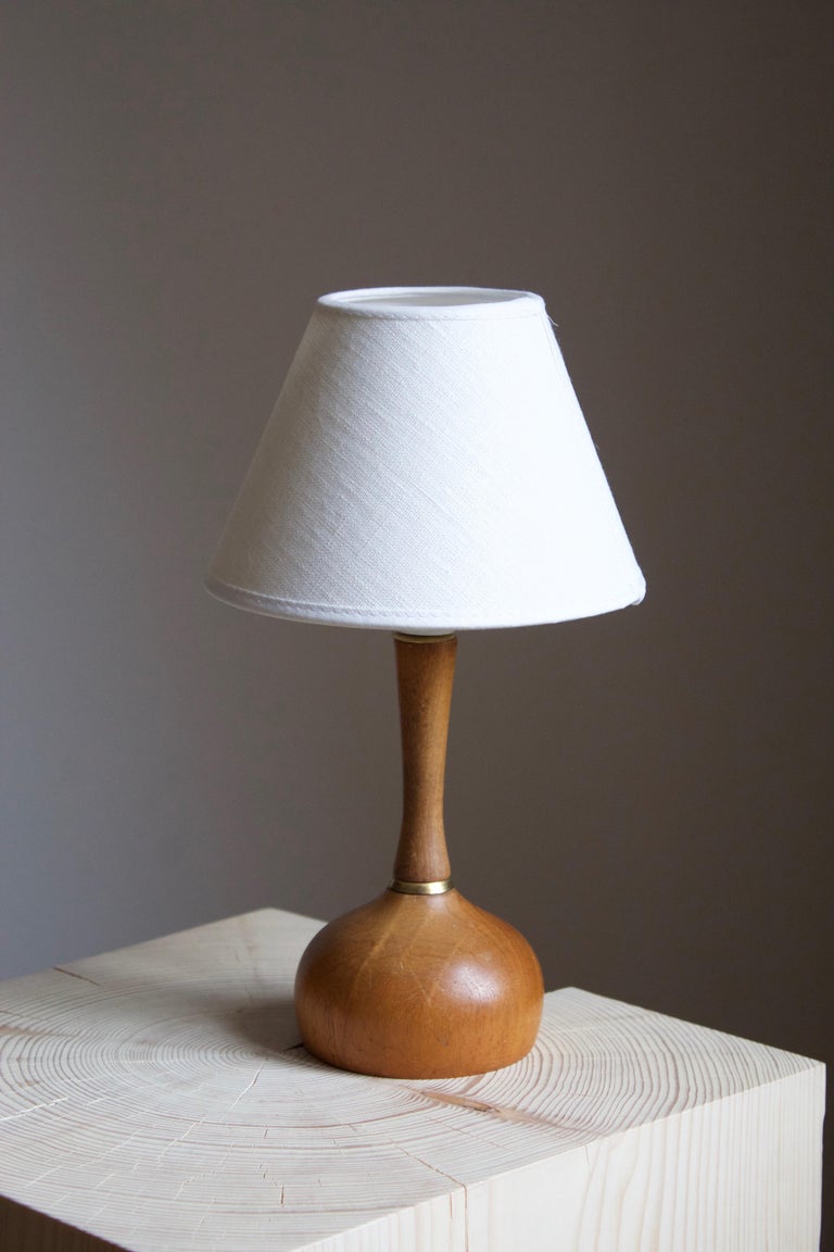Swedish, Small Minimalist Table Lamp, Solid Stained Oak, Sweden, 1960s ...
