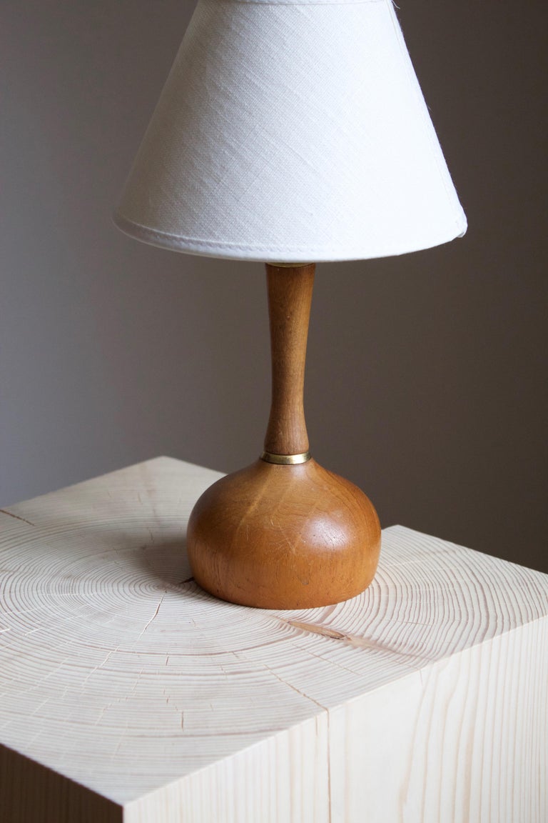 Swedish, Small Minimalist Table Lamp, Solid Stained Oak, Sweden, 1960s ...