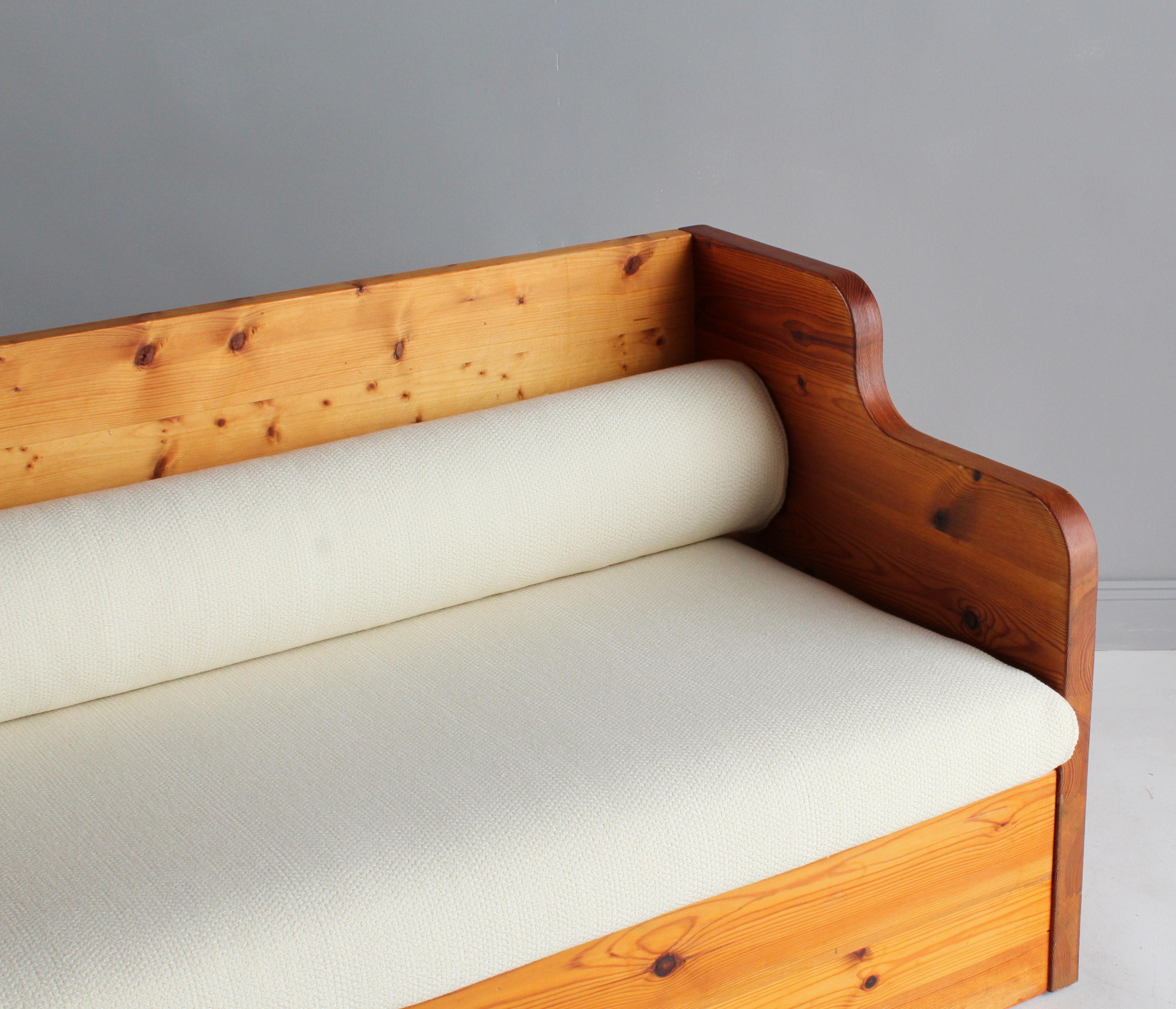 Swedish Designer, Minimalist Sofa, Pine, White Fabric, 1970s For Sale ...