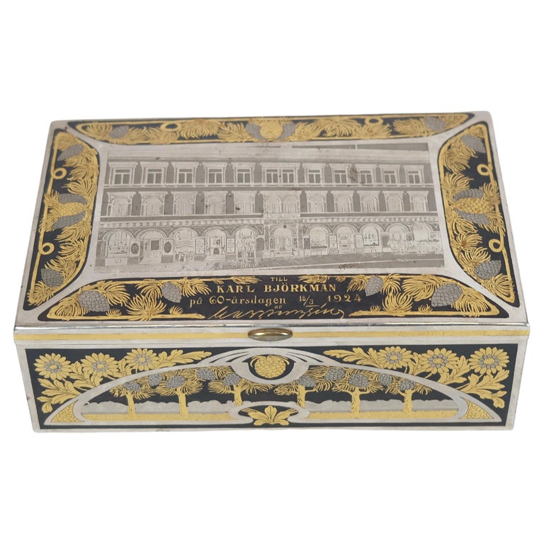 Swedish Steelbox with Gilt and Blushed Engravings For Sale at 1stDibs