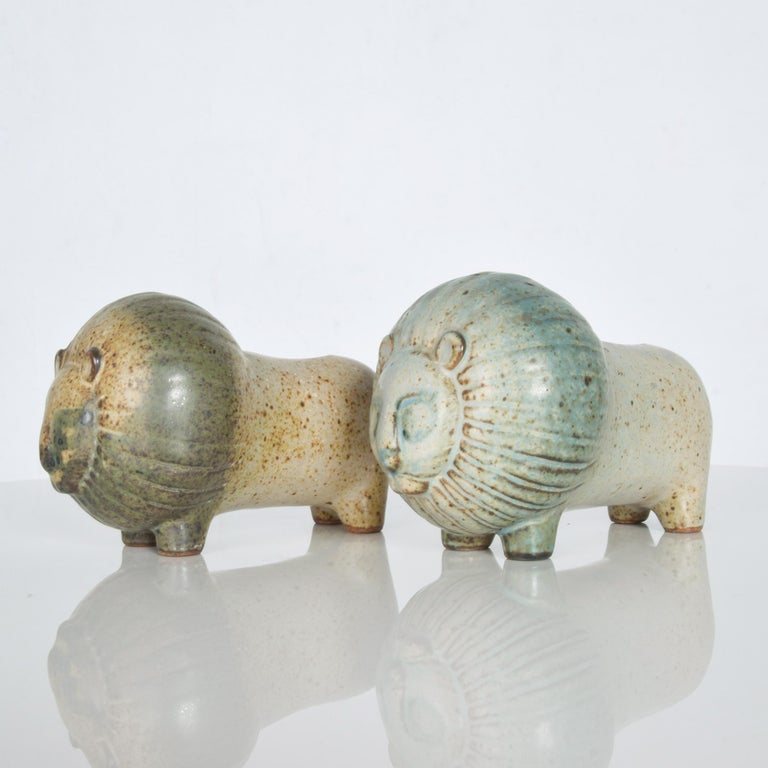 Swedish Stoneware Art Pottery Modern Lion Planter Set Lisa Larson Style ...