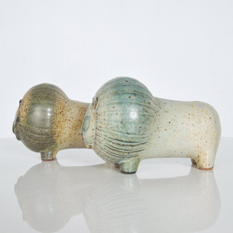 Swedish Stoneware Art Pottery Modern Lion Planter Set Lisa Larson Style ...