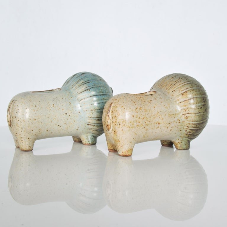 Swedish Stoneware Art Pottery Modern Lion Planter Set Lisa Larson Style ...