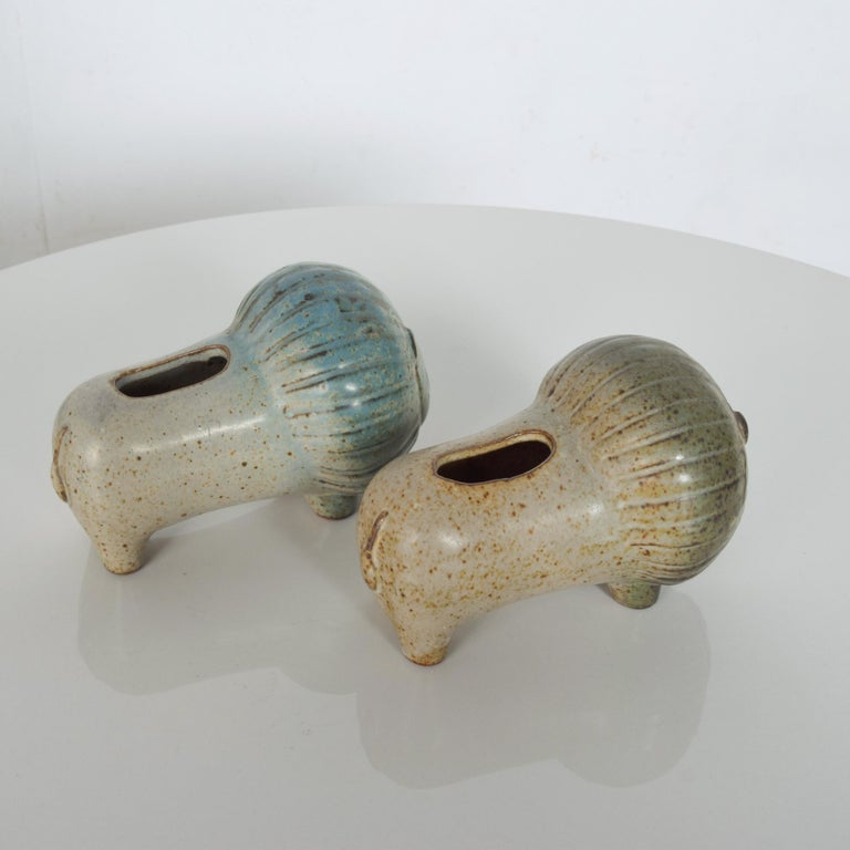 Swedish Stoneware Art Pottery Modern Lion Planter Set Lisa Larson Style ...