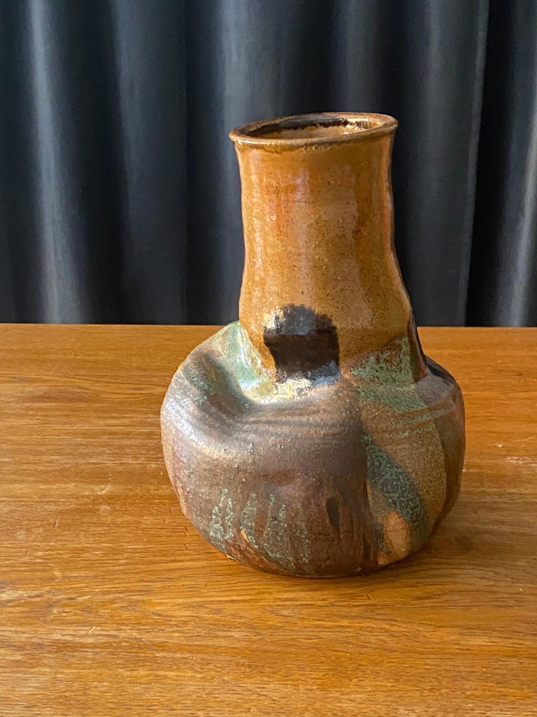 Swedish Studio Pottery, Organic Freeform Vase, Hand Painted and Dated ...