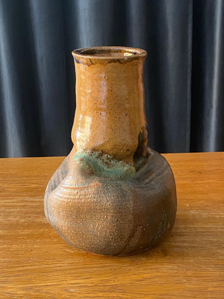 Swedish Studio Pottery, Organic Freeform Vase, Hand Painted and Dated ...