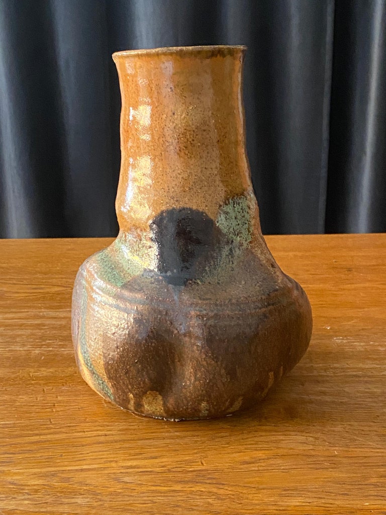 Swedish Studio Pottery, Organic Freeform Vase, Hand Painted and Dated ...