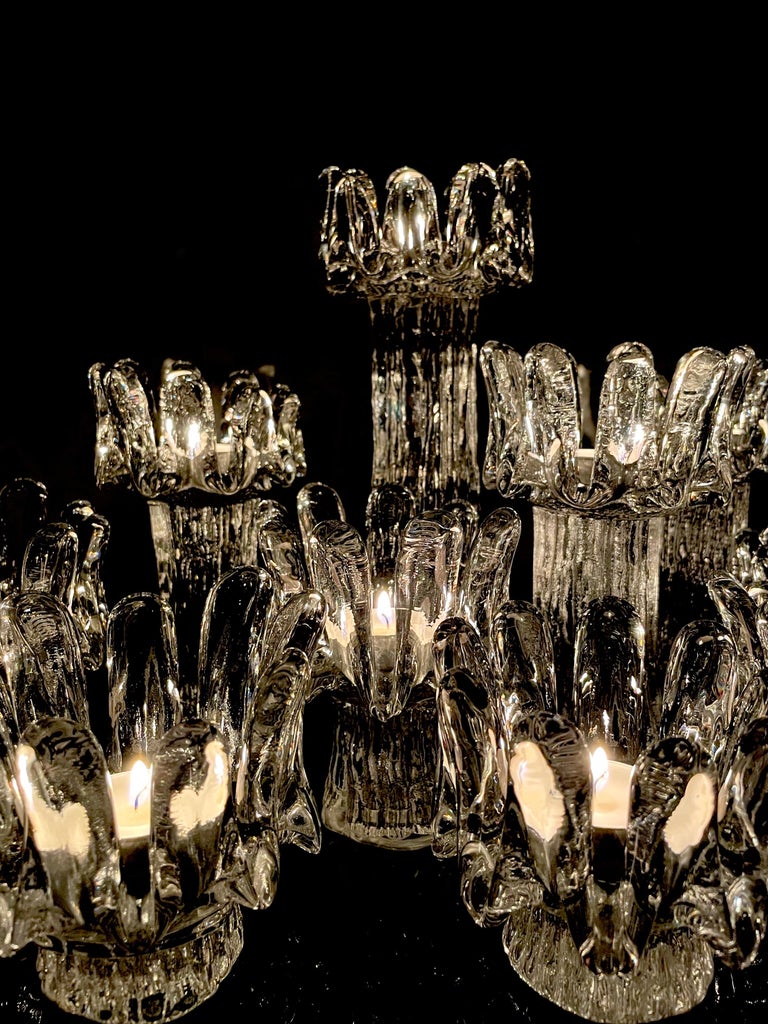 Swedish Sunflower Crystal Candlesticks Collection by Göran Wärff for Kosta Boda For Sale at 1stDibs