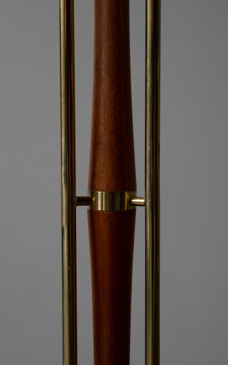 Swedish, Three-Armed Floor Lamp, Brass, Teak, Nylon String, Sweden ...
