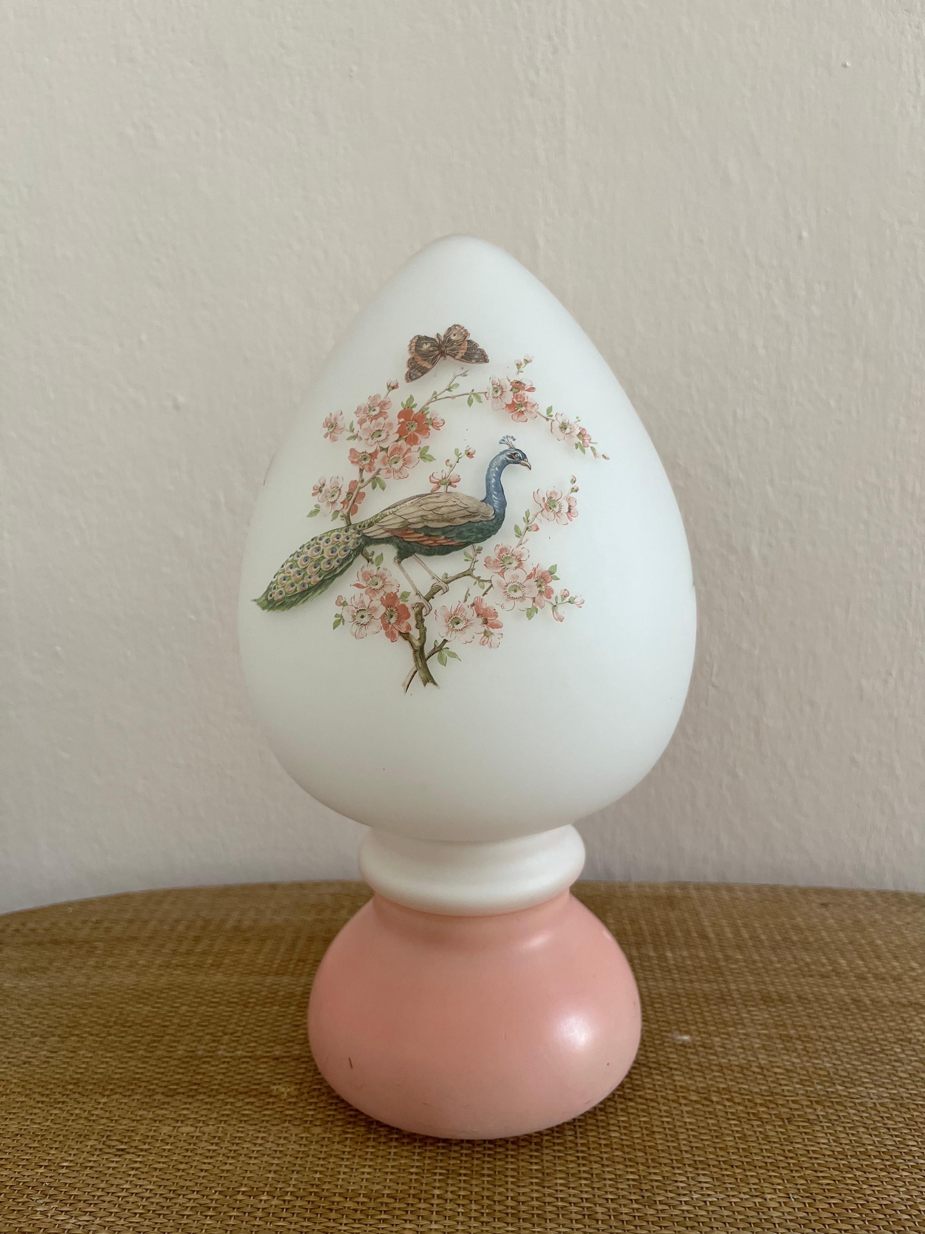 Swedish vintage glass table lamp decorated with peacocks For Sale at ...