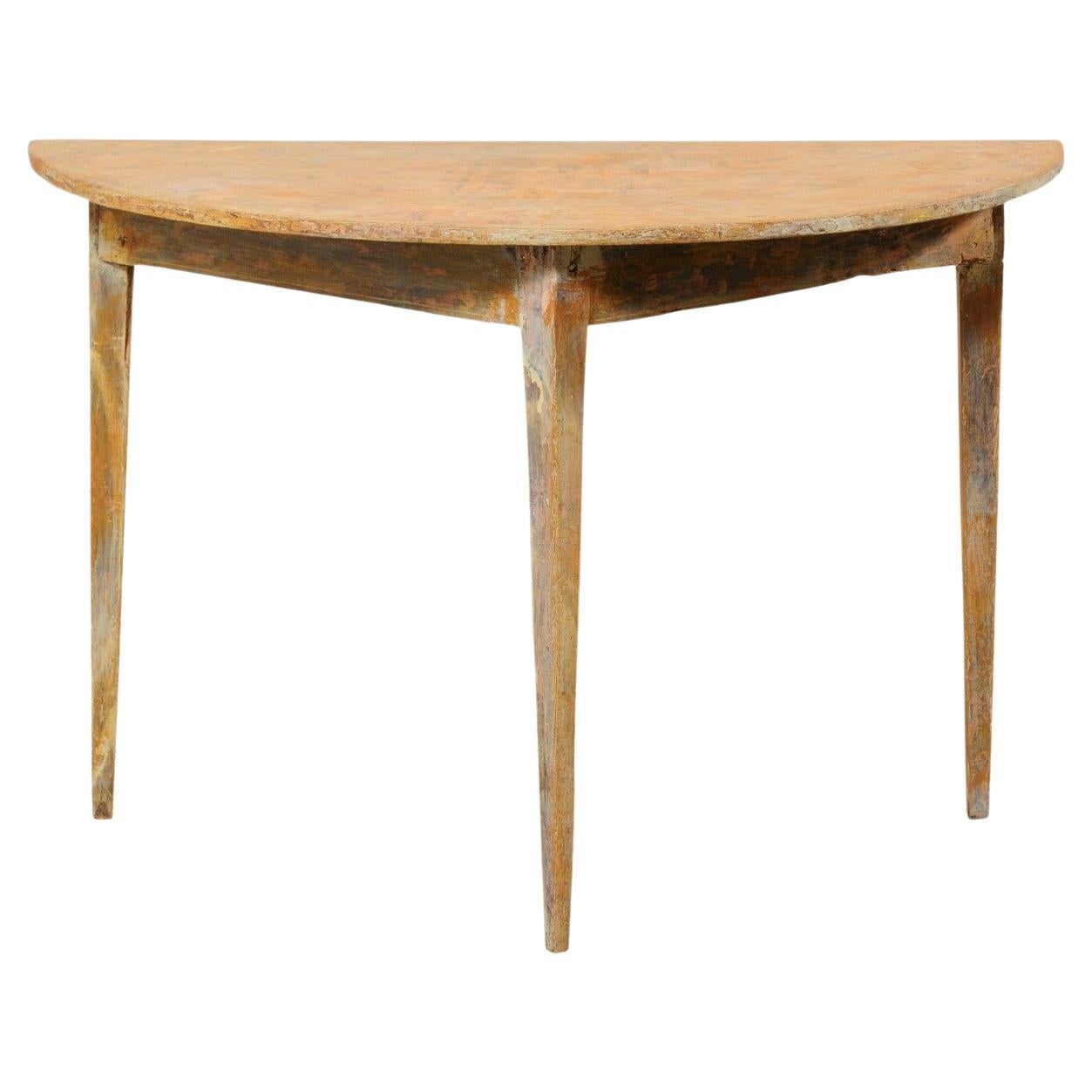 French 4 Ft. Long Wooden Demi-Lune Console Table, Grey Colour For Sale ...