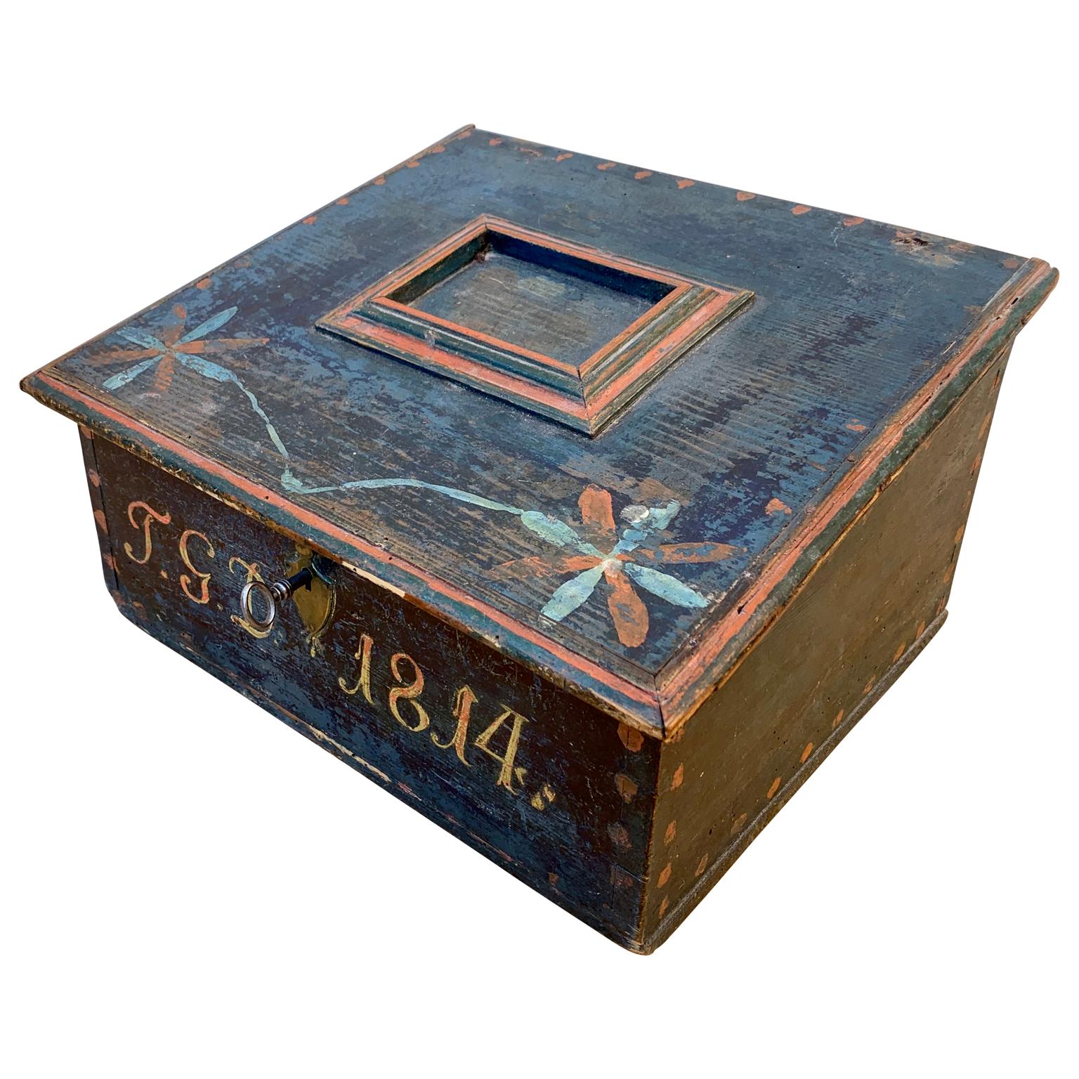 Swedish Wooden Folk Art Box With Originally Paint, Dated 1814 at ...