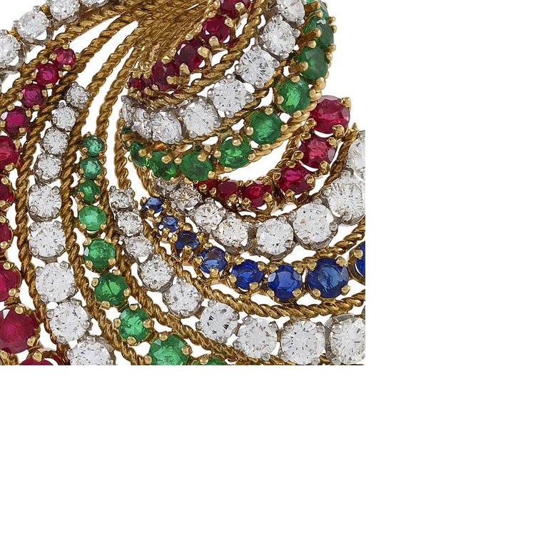 Van Cleef and Arpels Colored Gem-Set Ribbon Brooch For Sale at 1stDibs