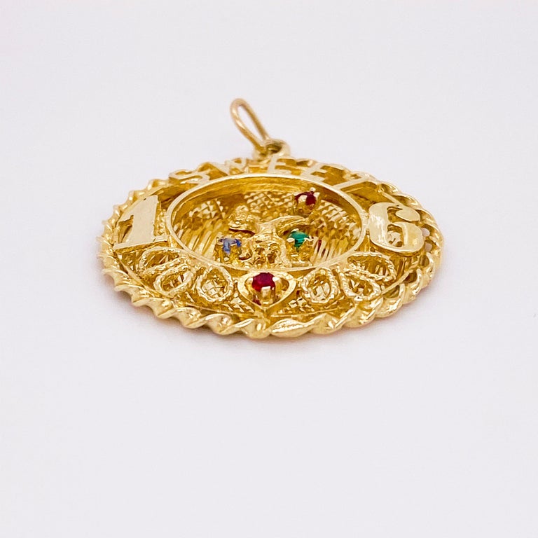 Sweet 16 Pendant in 14 Karat Gold, Gold Disk for Charm Bracelet or ...
