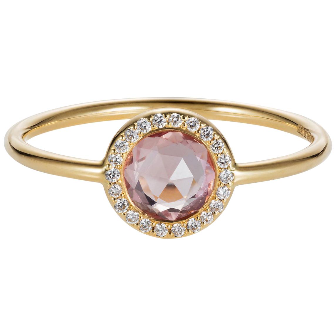 Sweet Pea 18k Gold Rose Cut Pink Sapphire Engagement Ring With Diamond ...