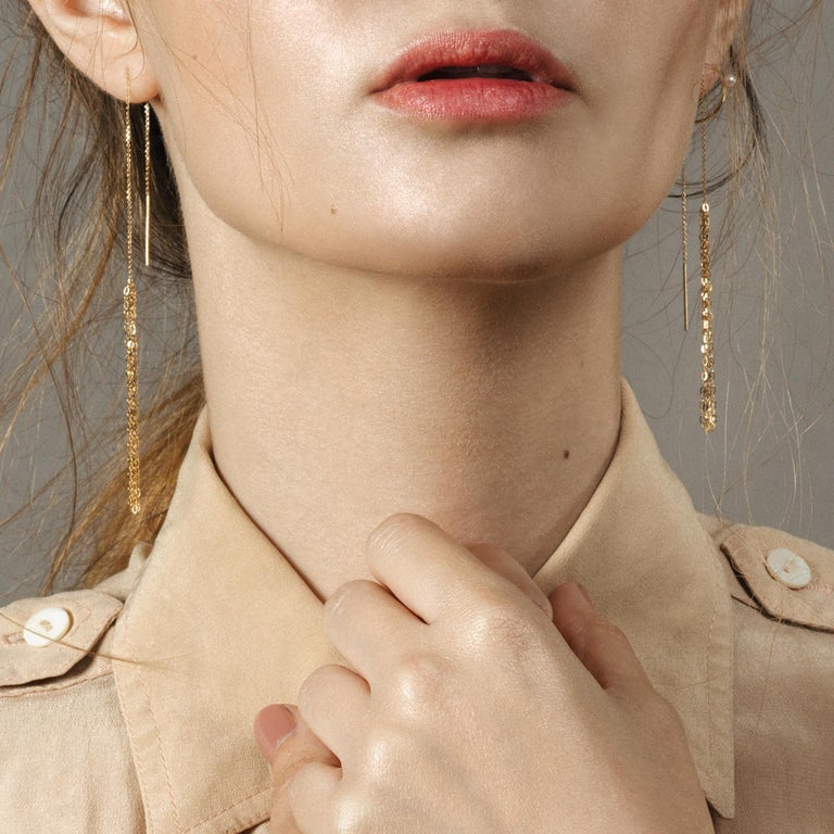 Sweet Pea Gold Tassel 18 Karat Yellow Gold Thread Through Earrings For ...