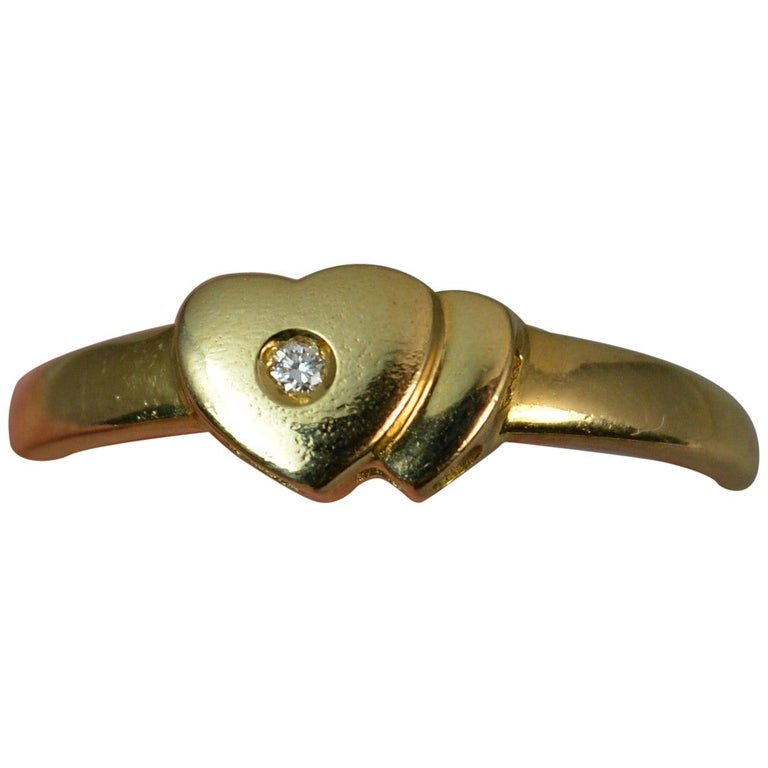 Sweet Two Heart Love Shaped 18 Carat Gold Signet Ring with Diamond For ...