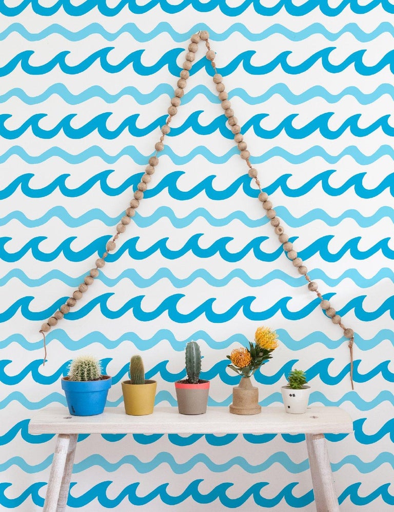 Swell Designer Wallpaper in Macao 'Teal Blues and White' For Sale at ...