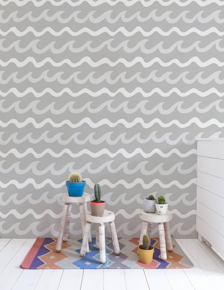 Swell Designer Wallpaper in Cloud 'White, Pale Grey and Mid Grey' For ...