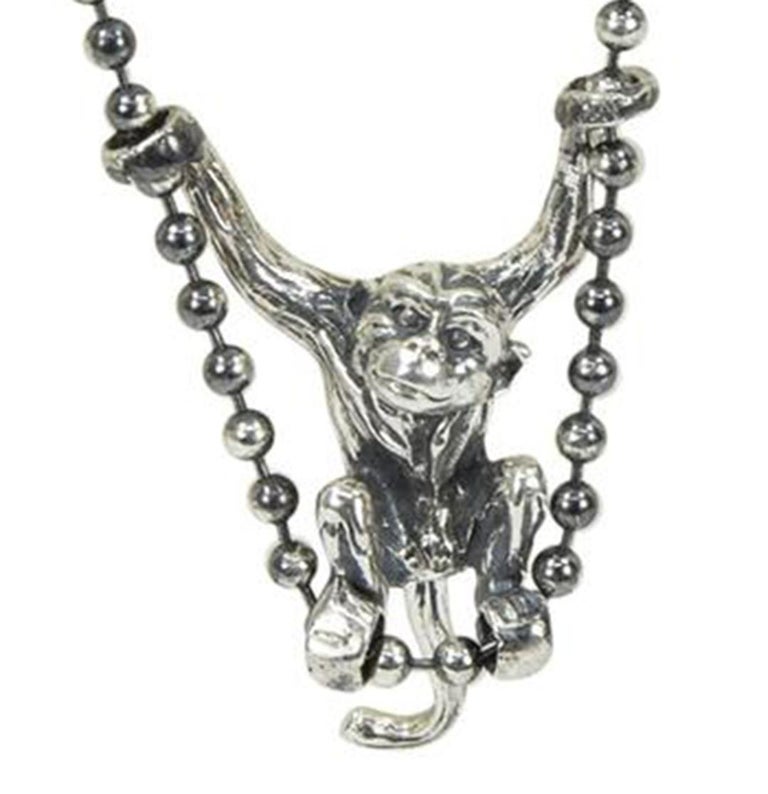 Swinging Sterling Silver Monkey on Long Ball Chain Necklace at 1stDibs ...