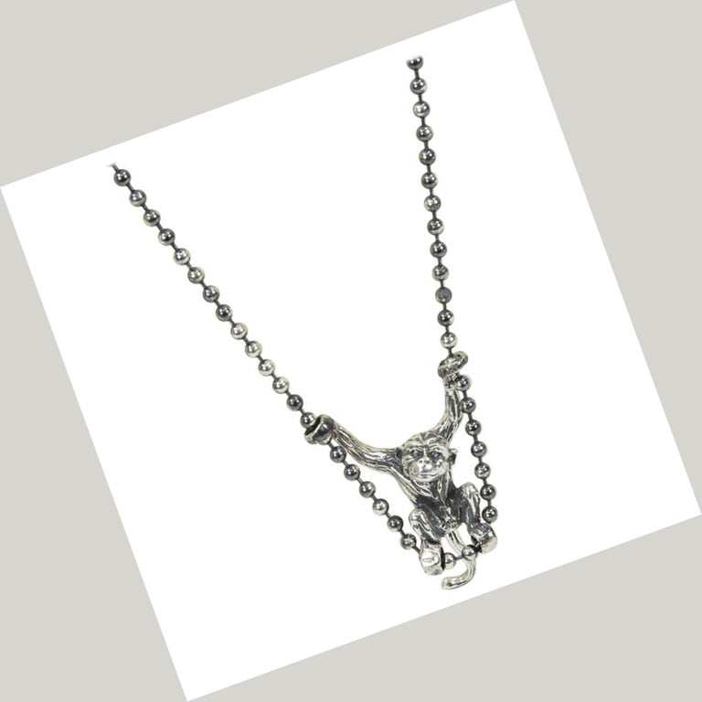 Swinging Sterling Silver Monkey on Long Ball Chain Necklace at 1stDibs ...