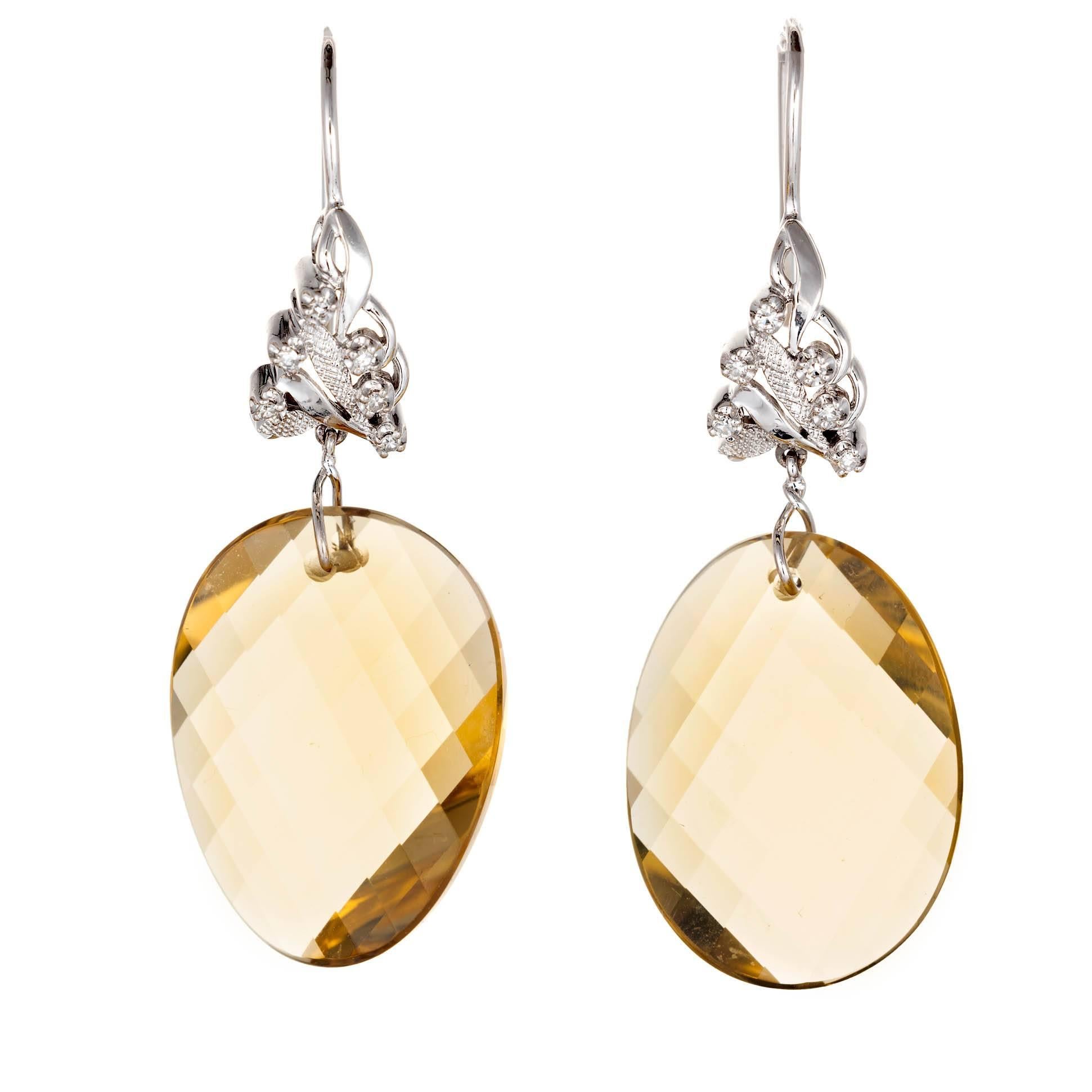 1.05 Carat Lemon Tree Earrings with Lemon Quartz and Rose-Cut Diamonds ...
