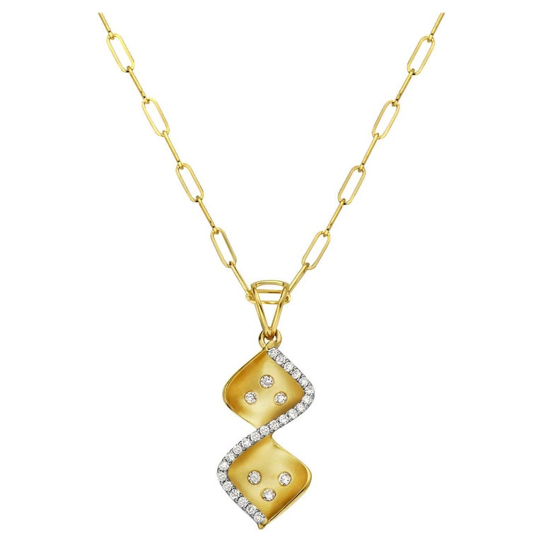 Swirl Shaped Pendant Made in 14k Yellow Gold with Diamonds on the Edge ...