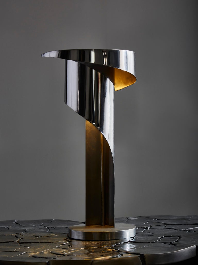 Swirly Steel Table Lamp by Louis Durot For Sale at 1stDibs