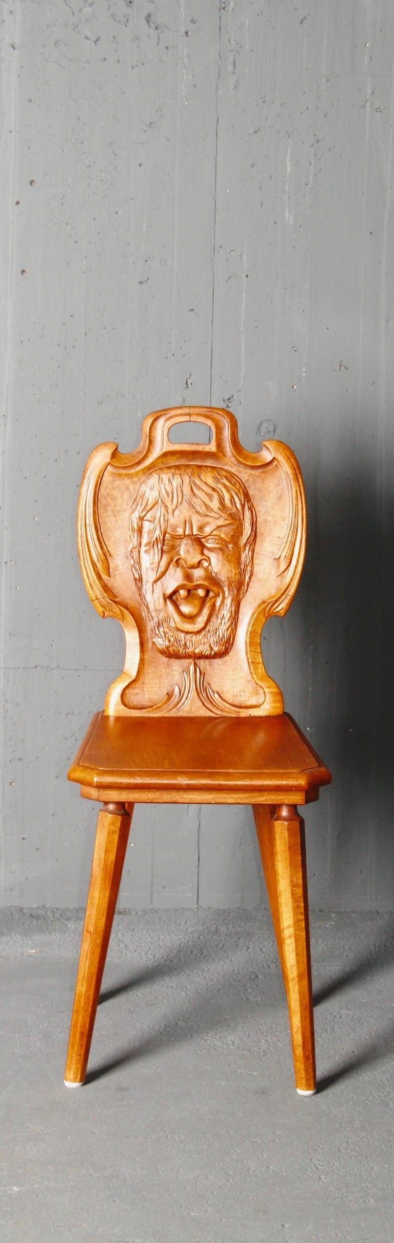 Swiss Alp, folk art Face Escabelle For Sale at 1stDibs