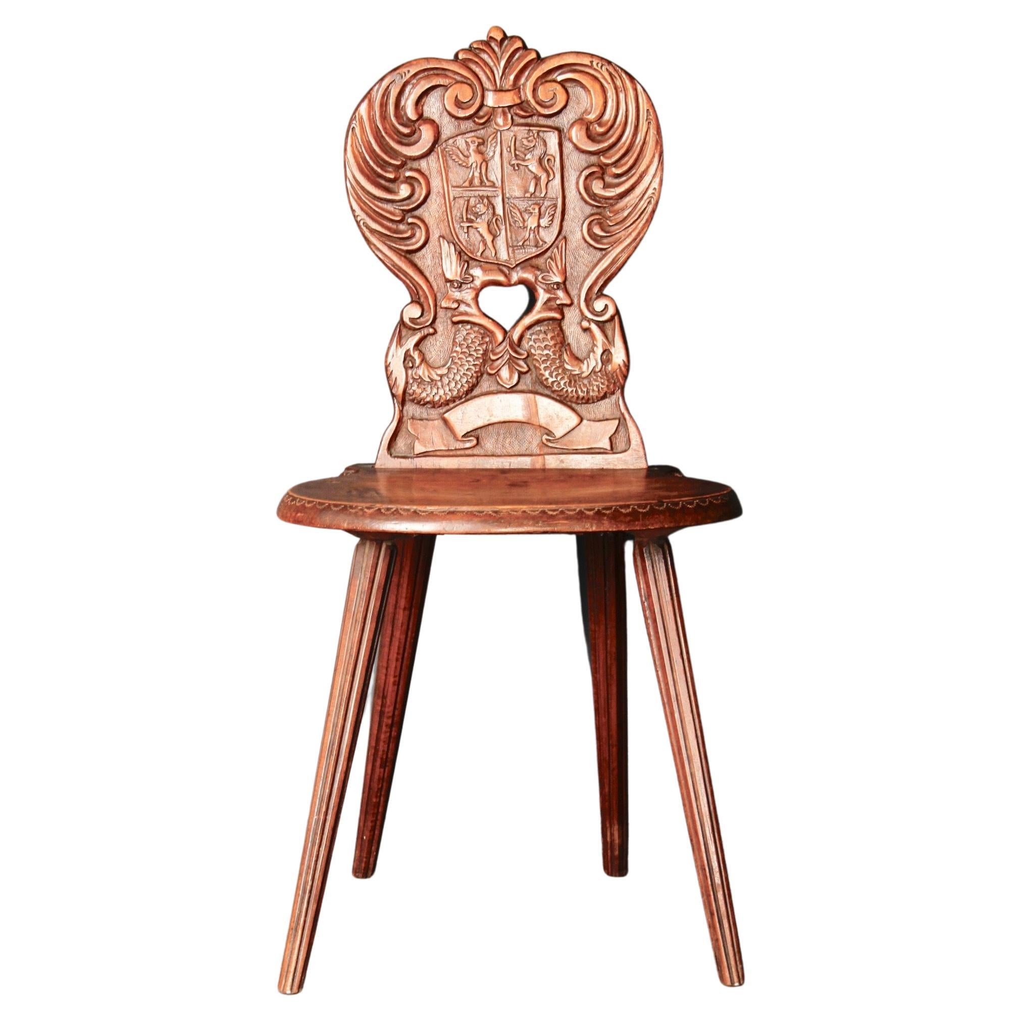 Swiss Alpine Folk Art Escabelle with Nice Sculpture a 34 For Sale at ...