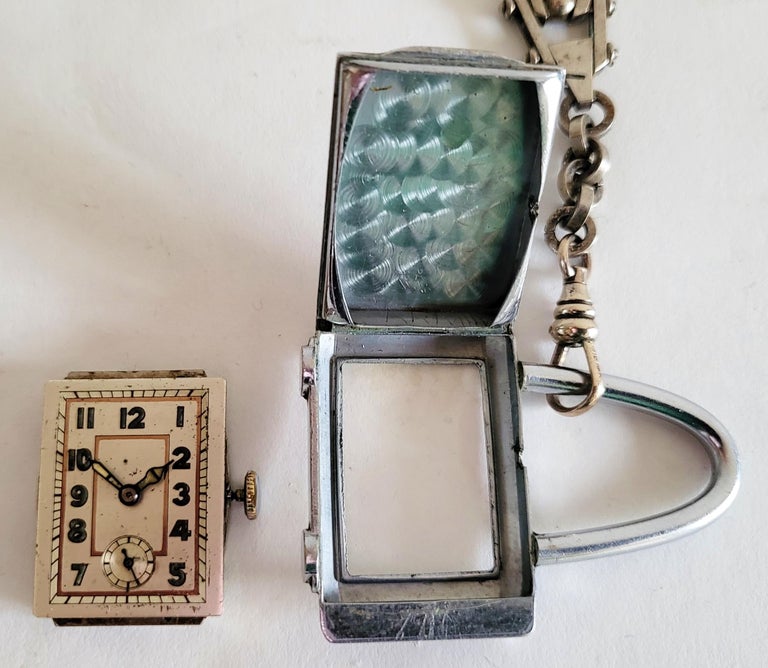 Swiss Art Deco/Machine Age Polished Steel Purse Watch with Chevron and ...