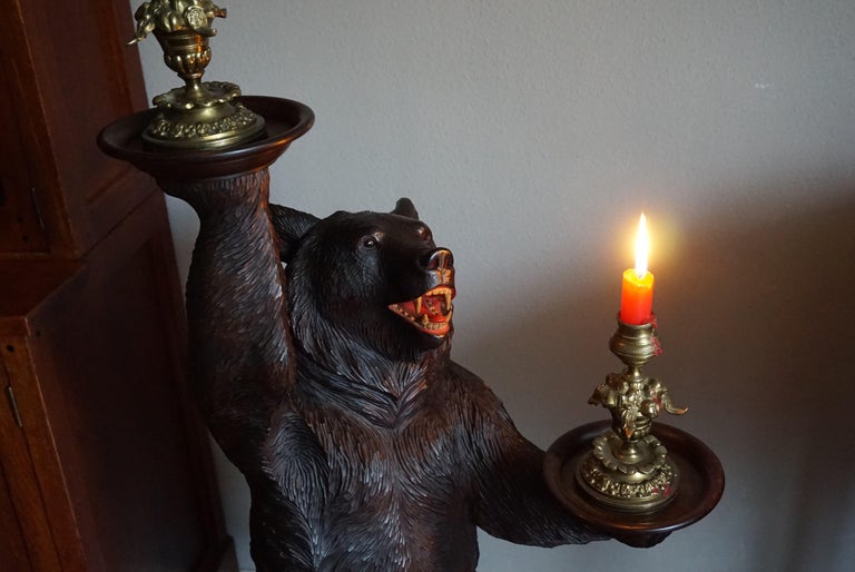 Swiss Black Forest Brienz Carved Bear Sculpture Serving Table / Display ...