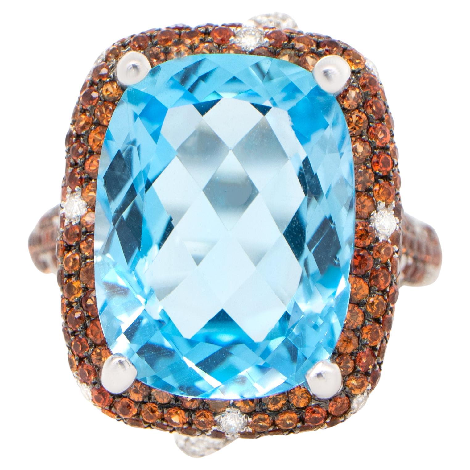 10cts Swiss Topaz Ring and Diamond - 18K Solid Yellow Gold For Sale at ...