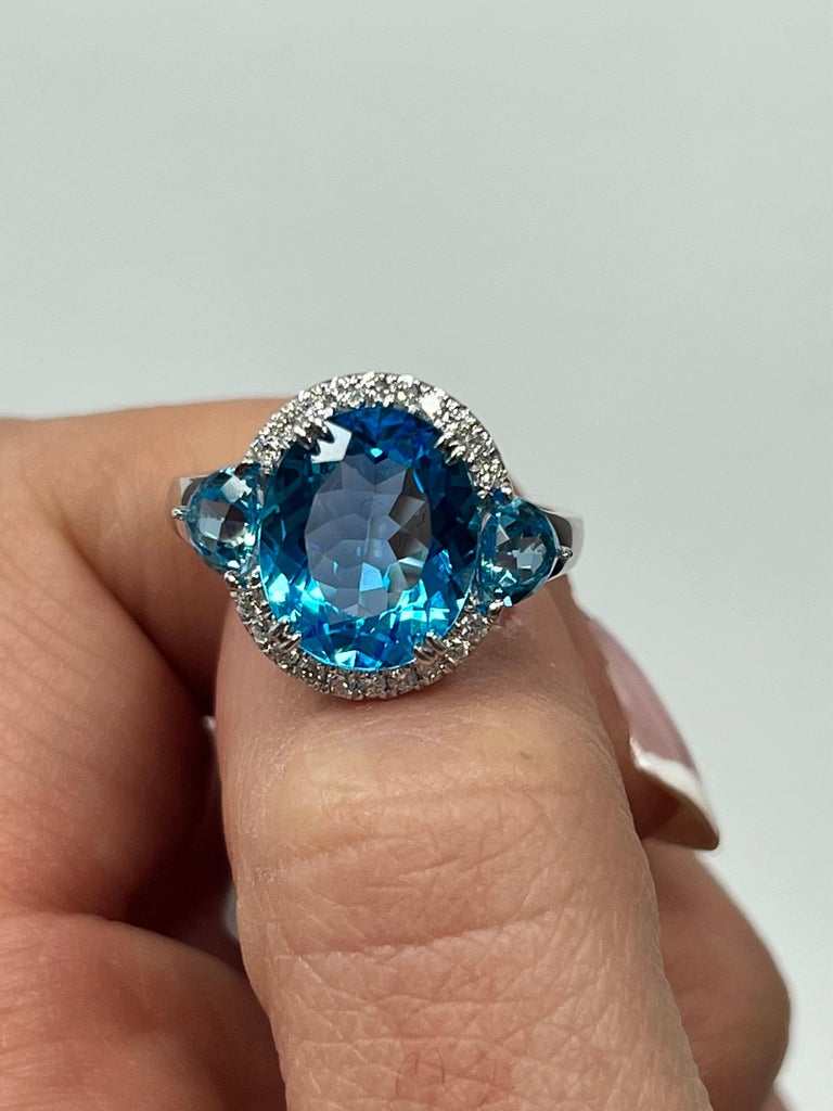 Swiss Blue Topaz Diamond Ring For Sale at 1stDibs