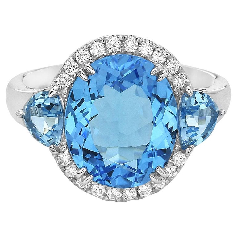 Swiss Blue Topaz Diamond Ring For Sale at 1stDibs