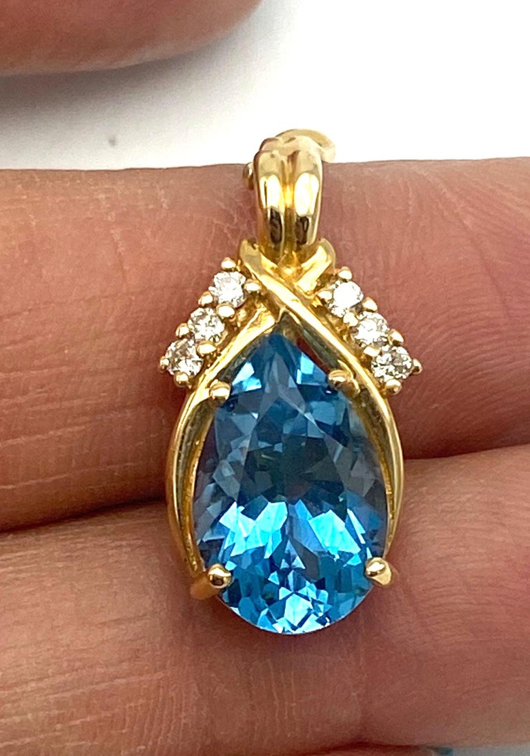 Swiss Blue Topaz Pendant Enhancer with Diamonds 14 Karat Yellow Gold ...