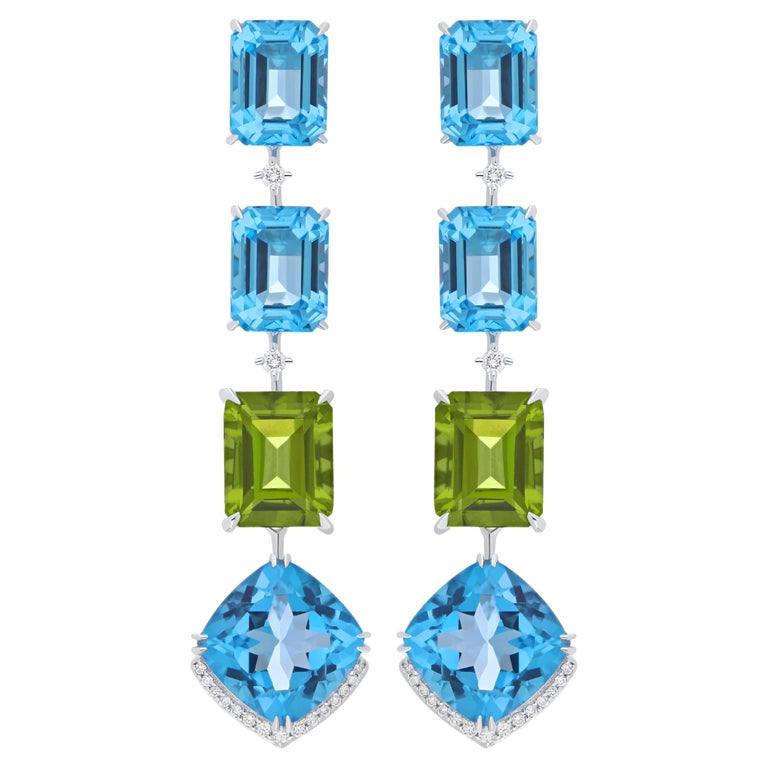 Swiss Blue Topaz, Peridot and Diamond 14 Karat White Gold Birthday Gift ...