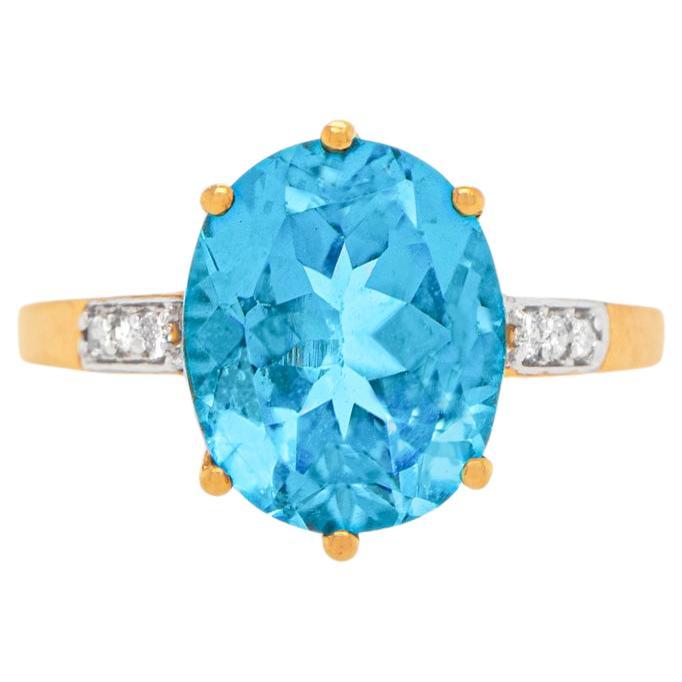 Swiss Blue Topaz Ring 3.29 Carat with Diamonds 10k Gold For Sale at 1stDibs