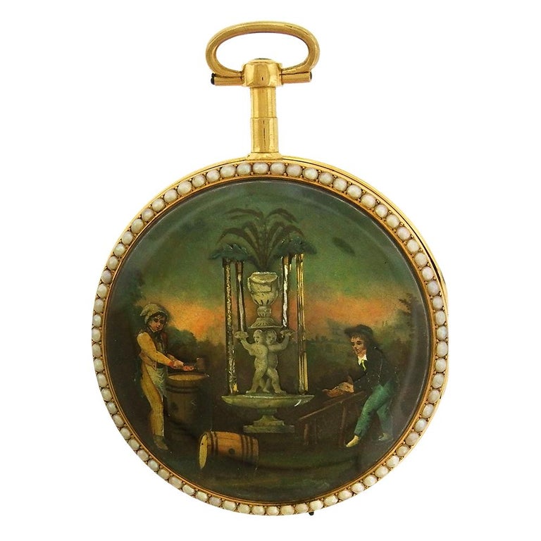 Swiss Enamel Automaton Keywound Pocket Watch, circa 1700s For Sale at ...