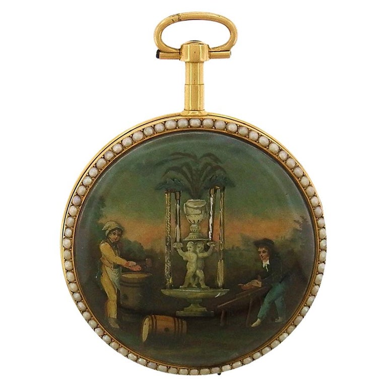 Swiss Enamel Automaton Keywound Pocket Watch, circa 1700s For Sale at ...