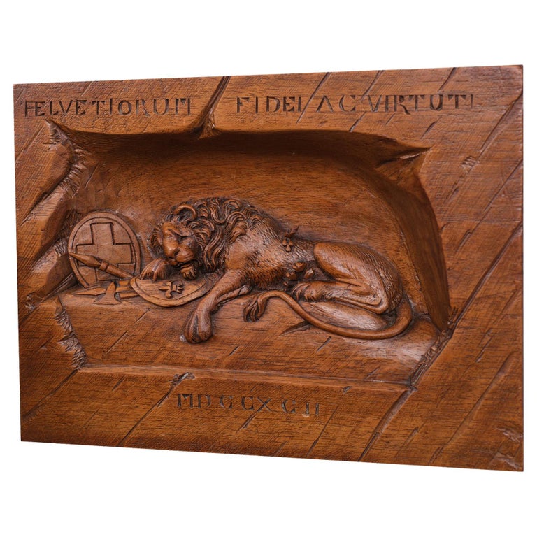 Swiss Lion of Lucerne Relief Carving, 1900s For Sale at 1stDibs
