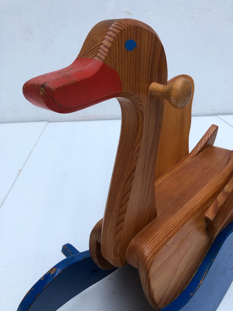 Swiss Mid-Century Modern Solid Pine Rocking Swan in the Style of Wisa ...