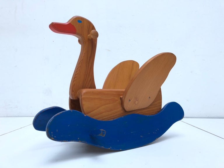 Swiss Mid-Century Modern Solid Pine Rocking Swan in the Style of Wisa ...