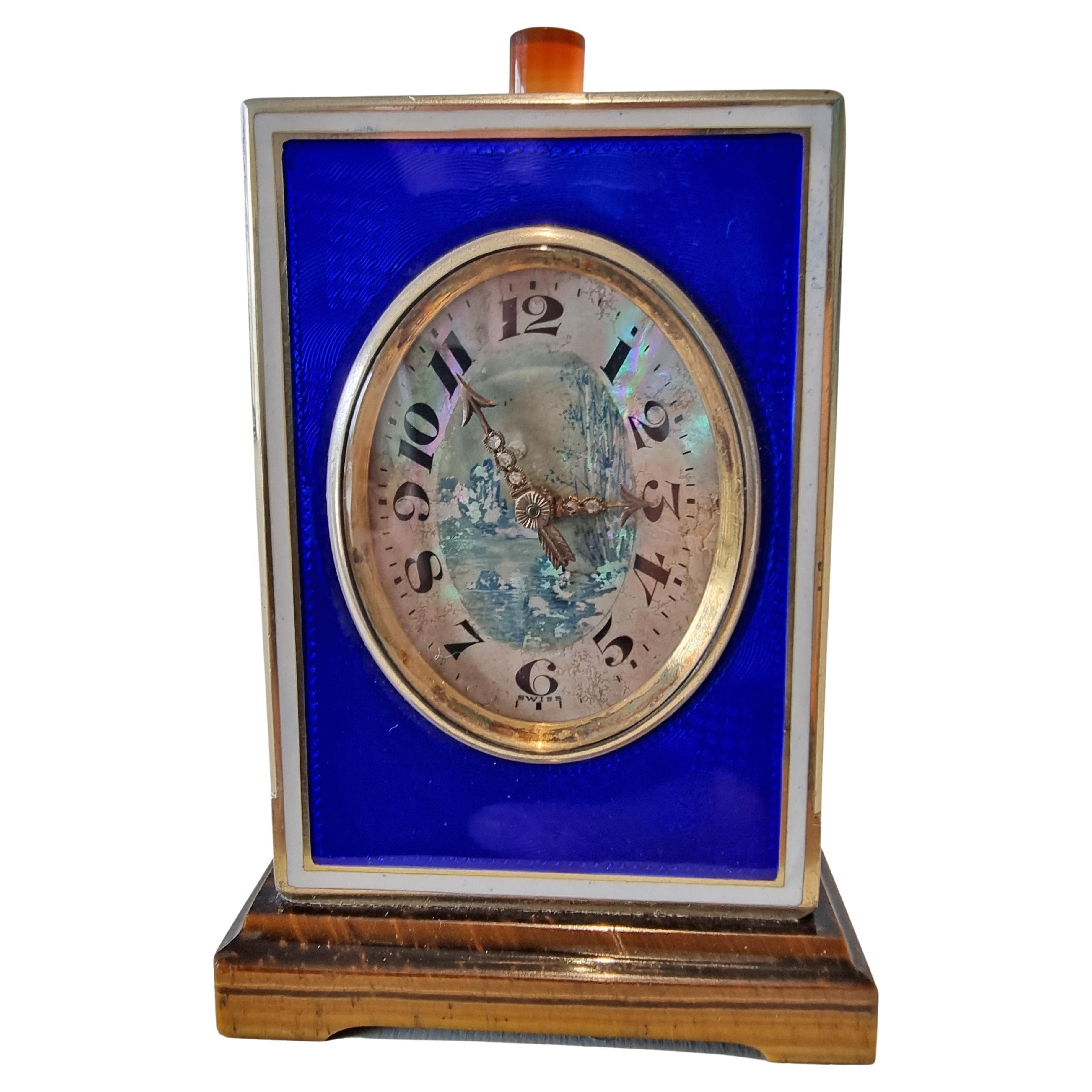 Swiss Silver Gilt and Guilloche Enamel and Tigers Eye Quarter Repeating ...