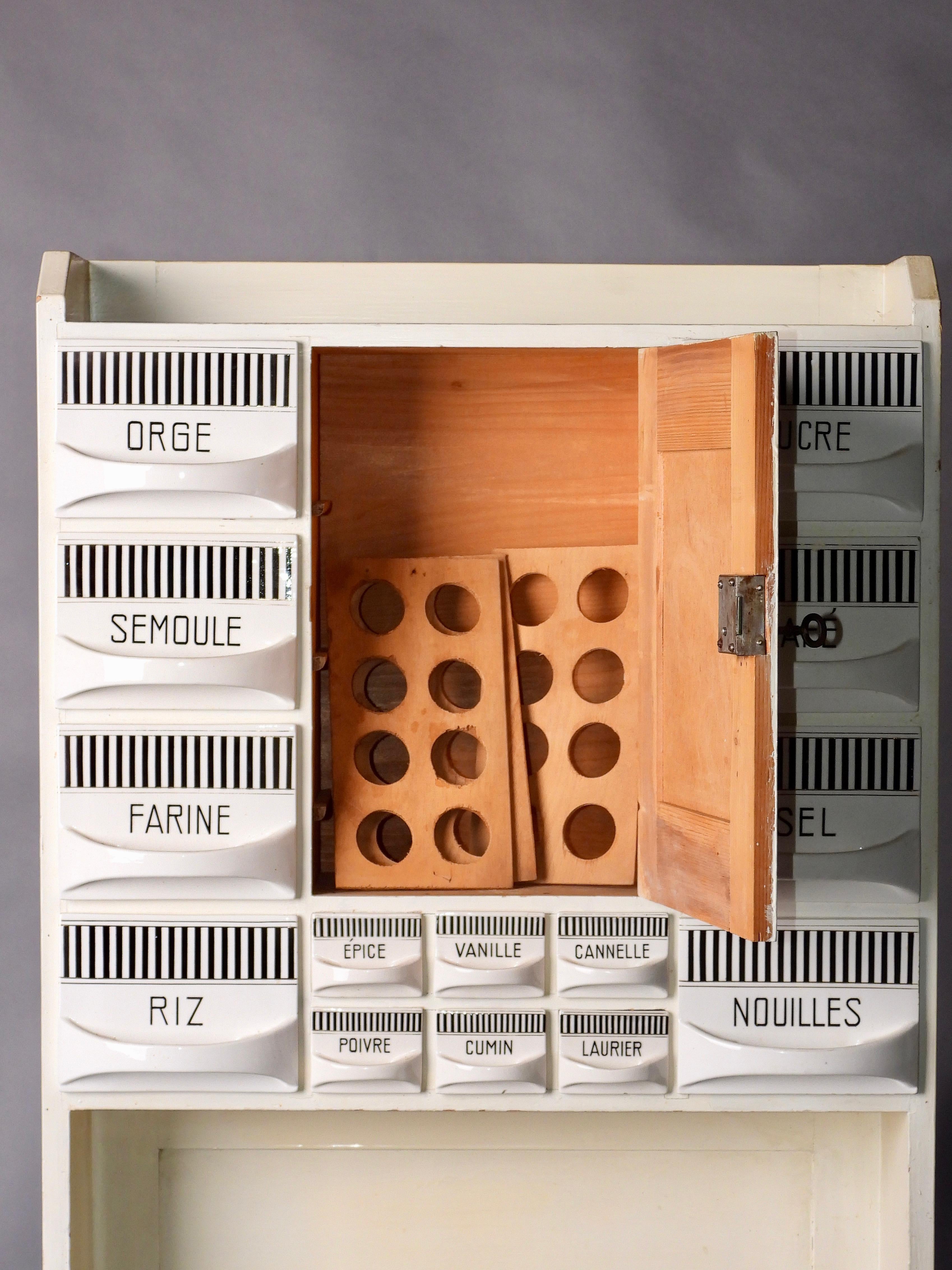 Swiss spice cabinet in wood and porcelain For Sale at 1stDibs